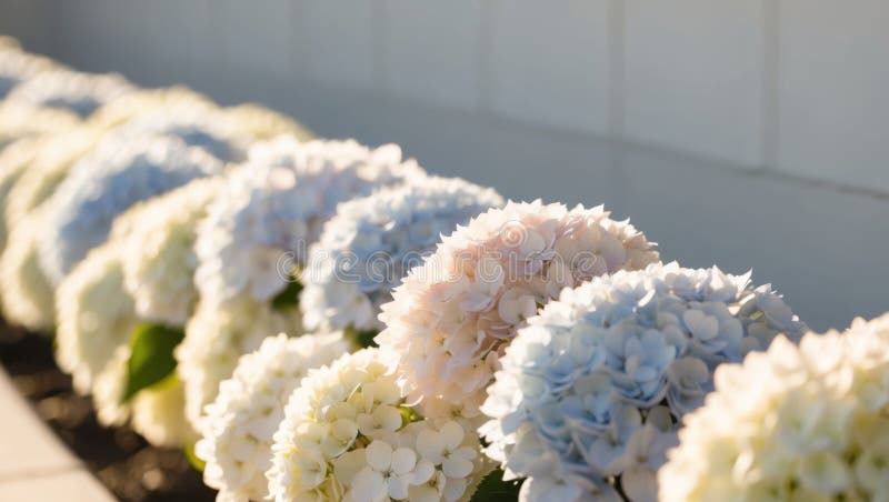 Rows of Delicate Hydrangea Flowers in Soft Light. Stock Illustration ...