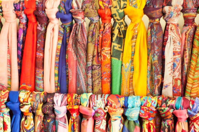Rows of Different Brightly Colored Fabrics Stock Photo - Image of ...