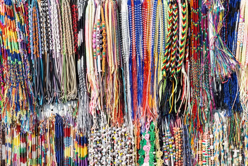 Rows of Different Color Cloth Bracelets on the Market Stock Photo ...