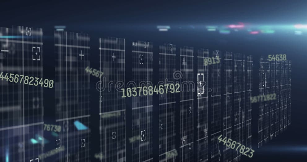 Rows of Digital Servers Glowing in Blue Light, Displaying Flowing ...