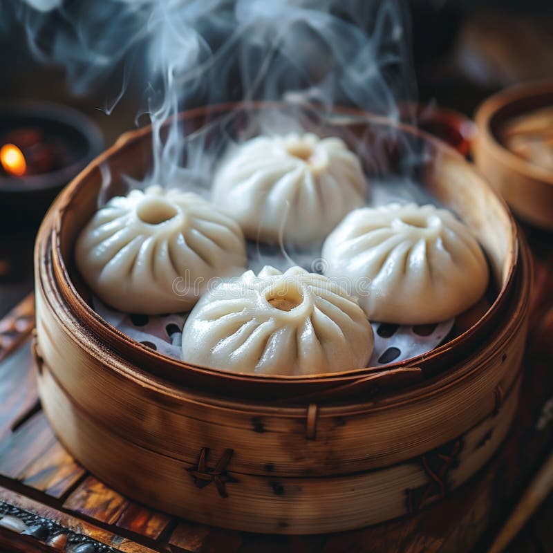 Steaming Dim Sum Buns in a Row Stock Illustration - Illustration of ...
