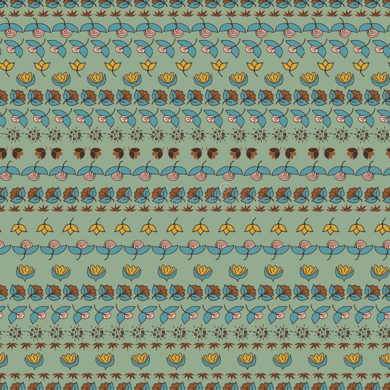 Rows of Doodle Flowers Seamless Vector Pattern Stock Vector ...