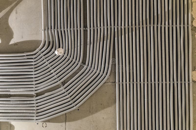 Rows of Electrical Cables Laid in the Corrugates on the Ceiling Stock ...