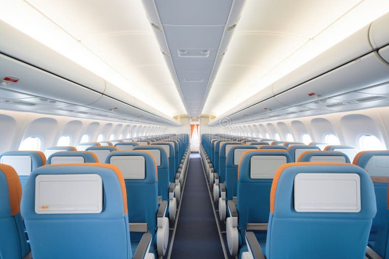 Rows of Empty Airplane Seats with Overhead Compartments Stock ...