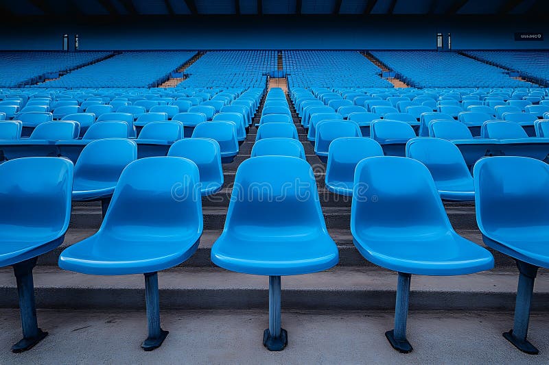 Rows of Empty Blue Seats in a Large Stadium Interior View Stock ...