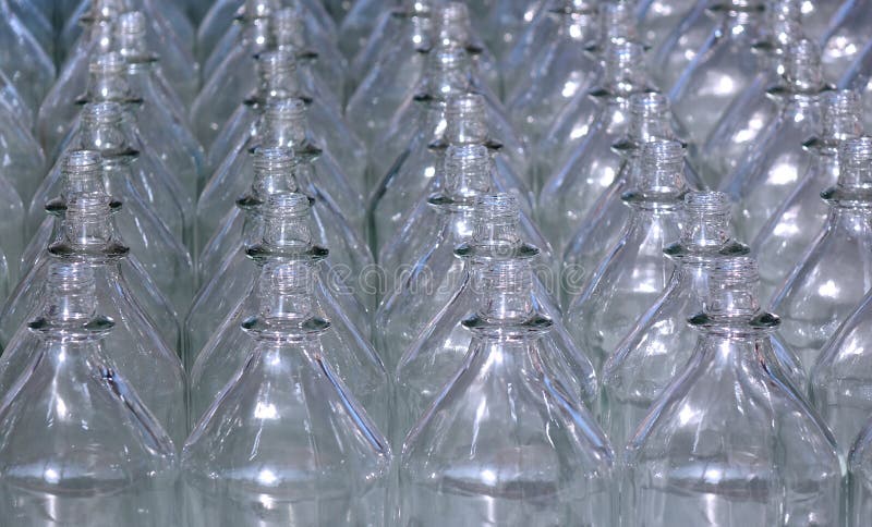 Rows of Empty Glass Bottles Stock Image - Image of breakable, shiny ...