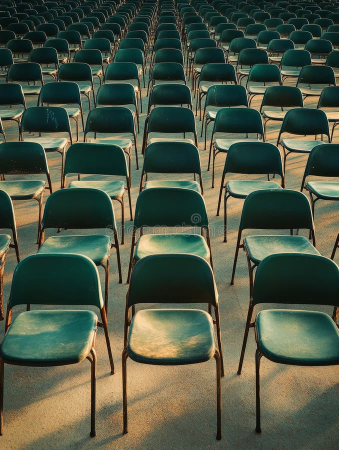 Rows of Empty Green Chairs Arranged in Perfect Symmetry. Stock Image ...