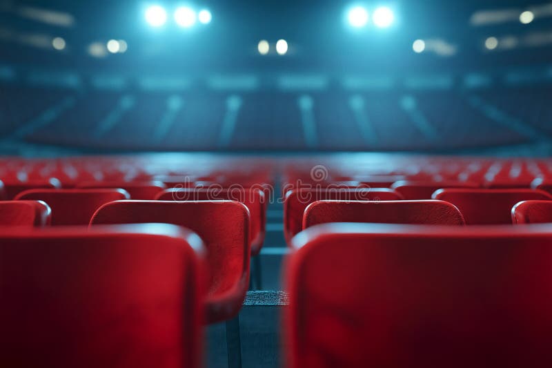 Rows of Empty Red Seats in a Large Stadium before an Event. Red Stadium ...