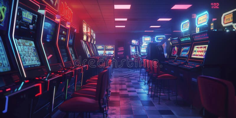 Rows of Empty Slot Machines Glowing in Casino Stock Image - Image of ...