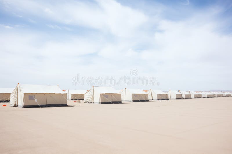 Rows of Empty Tents in Vast Desert Awaiting Campers Stock Photo - Image ...
