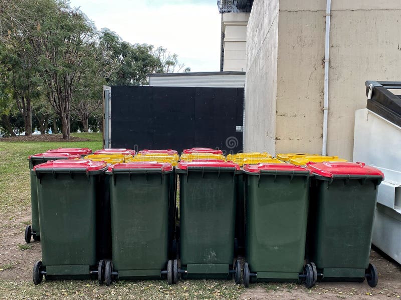 Rows of empty trash bins stock image. Image of waste - 288038661