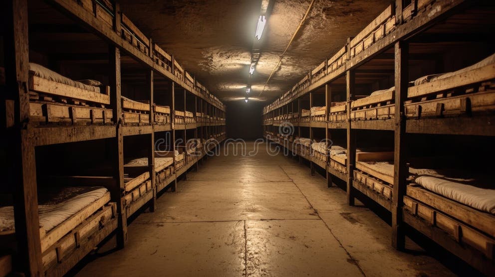 Rows of Empty Bunk Beds Inside a Nuclear Bunker Stock Photo - Image of ...