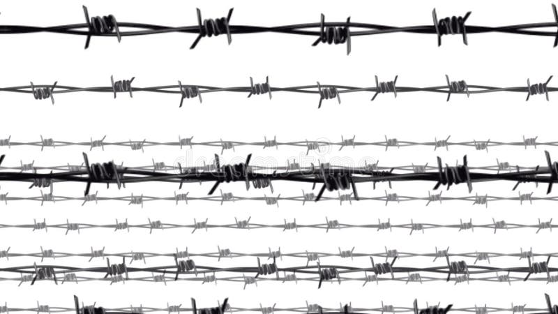 Rows of Fencing Made Straight Barbed Wire on a White Background Stock ...