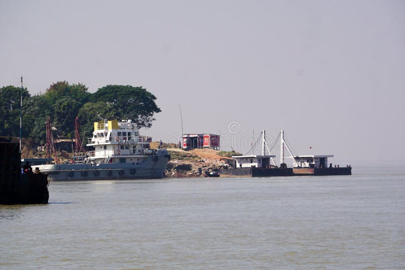 Rows of Ferries on the Banks of the Padma River. Padma River in ...