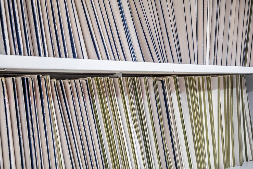 Rows of File Folders Arranged on Shelf with Client Data in Office ...