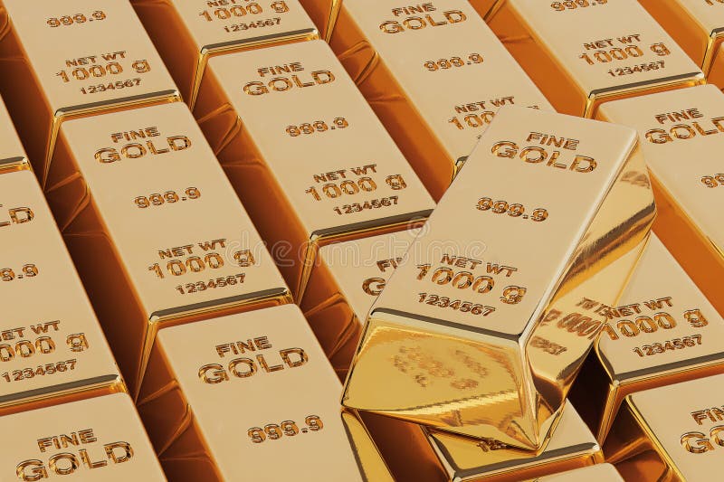 Rows of Fine Gold Bars with One on Top. 3d Rendering Stock Image ...