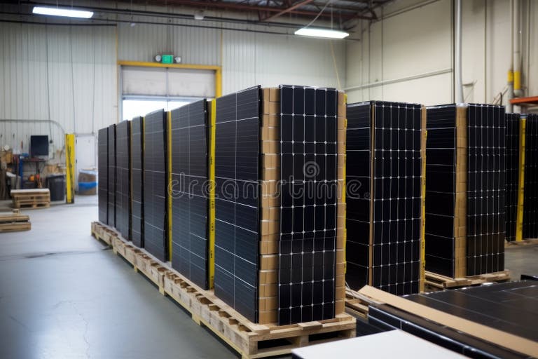 Rows of Finished Solar Panels Ready for Packaging Stock Image - Image ...