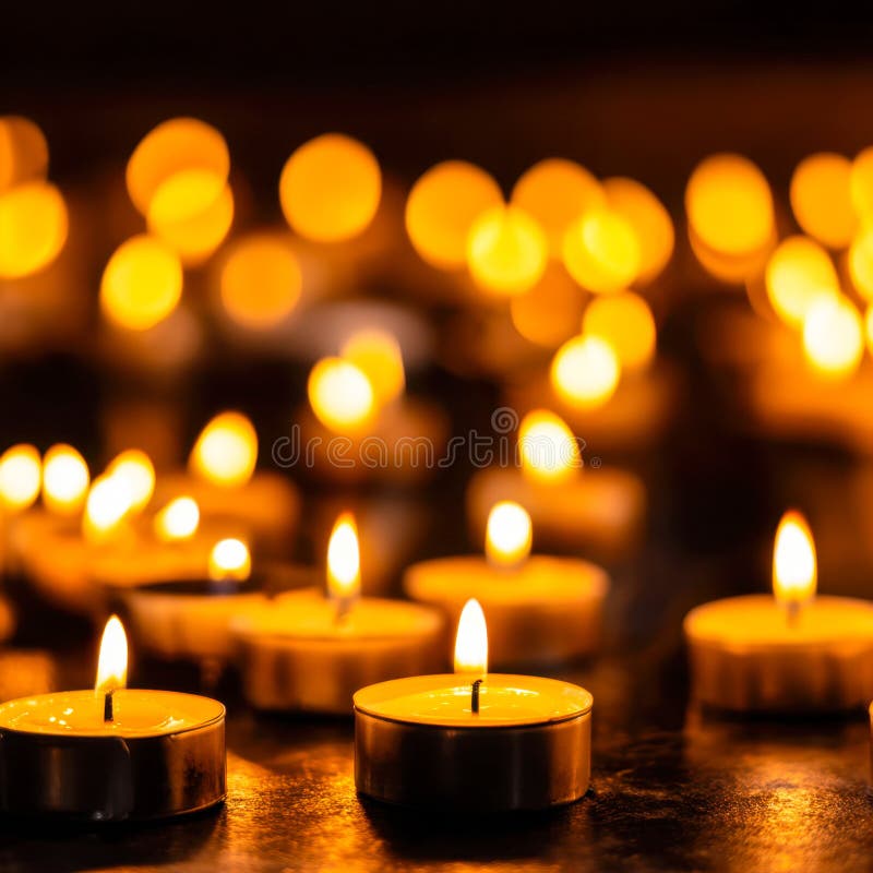Candles Represent Remembrance in a Funeral Service, with Blurred Lights ...