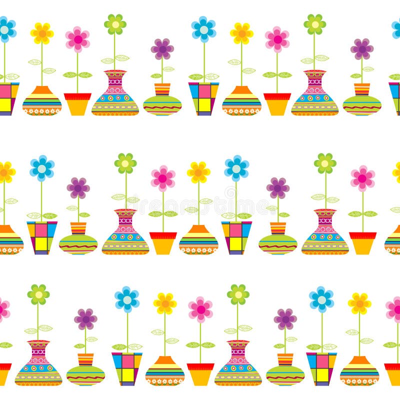 Flower Rows Doodle Seamless Vector Background Stock Vector ...