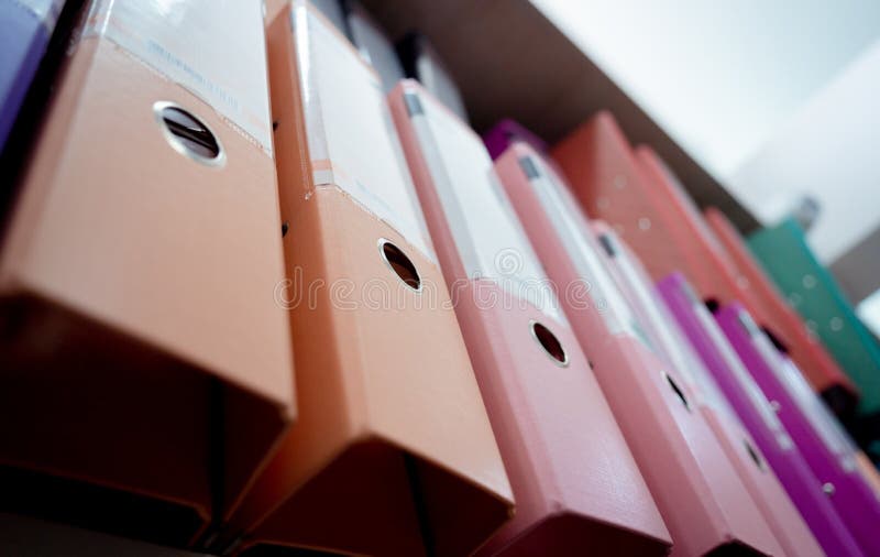 Rows of Folders for Bookkeeping Lie on a Shelf Stock Image - Image of ...