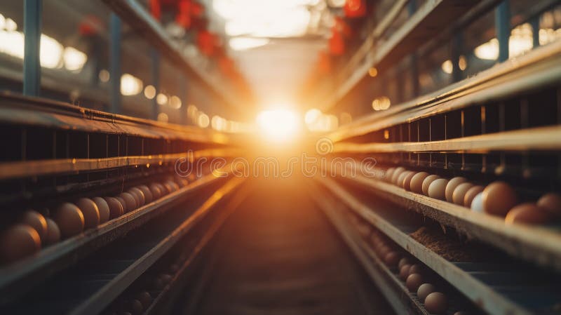 Rows of Fresh Eggs in a Chicken Coop at Sunset Stock Illustration ...