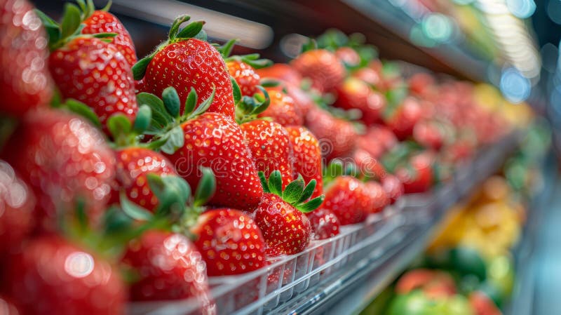 Rows of Fresh, Vibrant Strawberries in a Supermarket Display. Stock ...