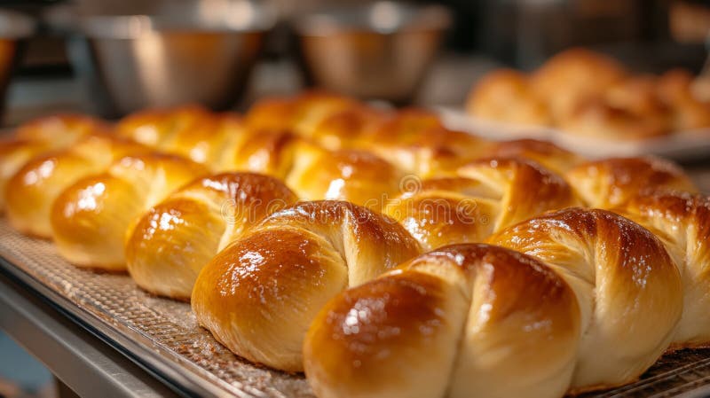 Rows Freshly Baked Golden Buns Bakery Setting Stock Photos - Free ...