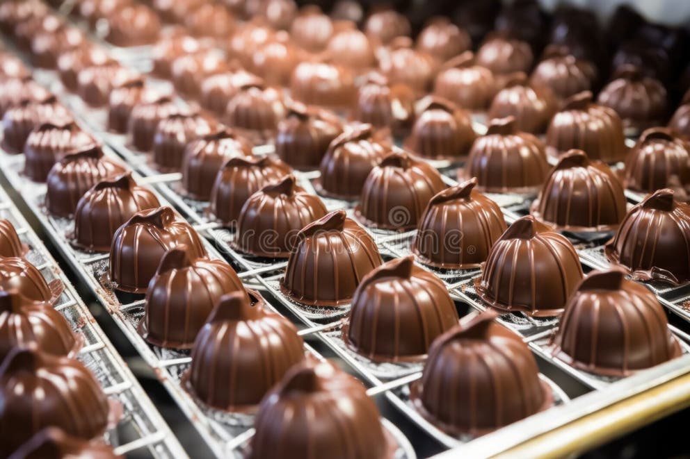 Rows of Freshly Made Chocolate Shells Cooling on a Rack Stock Photo ...