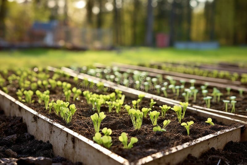 Rows of Freshly Planted Seedlings in a Garden Bed Stock Image - Image ...