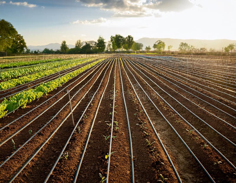 Rows of Freshly Seeded Plant Beds with a Drip Irrigation System in an ...