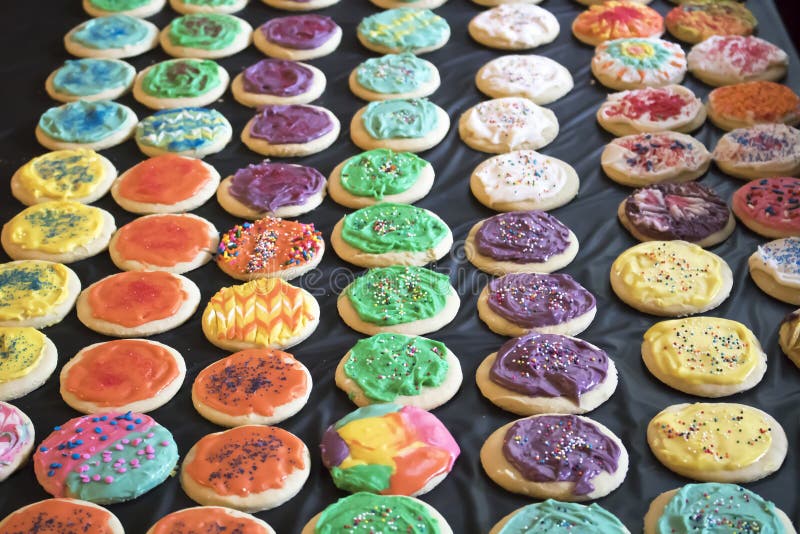 Rows of Frosted and Decorated Cookies Several Colors Stock Photo ...