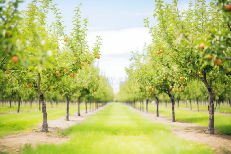 Rows of Fruit Trees in a Well-maintained Orchard Stock Image - Image of ...