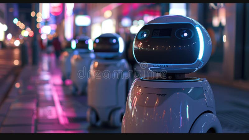 Rows of Futuristic Robots Demonstrate Hightech Automation in a Modern ...