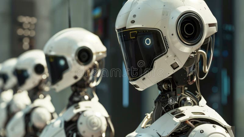 Rows of Futuristic Robots Demonstrate Hightech Automation in a Modern ...