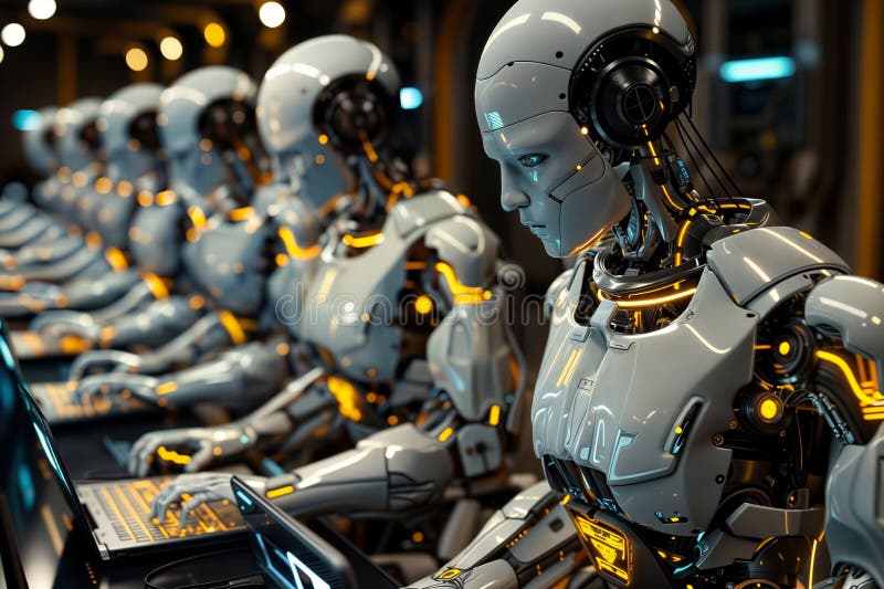 Rows of Futuristic Robots Equipped with Latest Technological ...