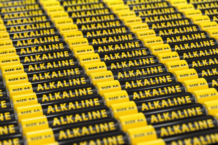 Rows of Generic AA Batteries with the Label `Alkaline` Stock ...