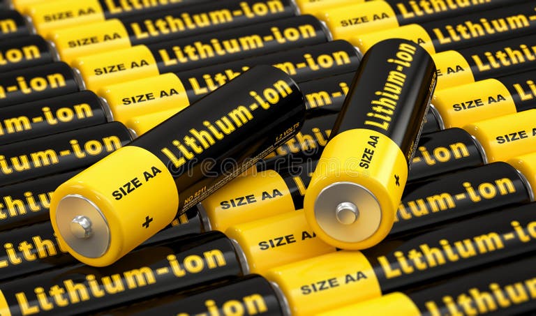 Rows of Generic AA Batteries with the Label `Lithium Ion`e` Stock ...