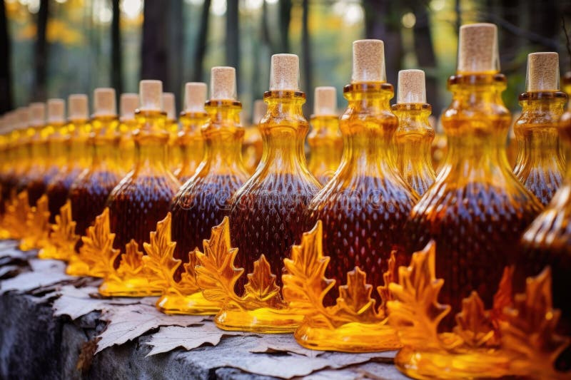 Rows of Glass Bottles Filled with Pure Maple Syrup Stock Illustration ...