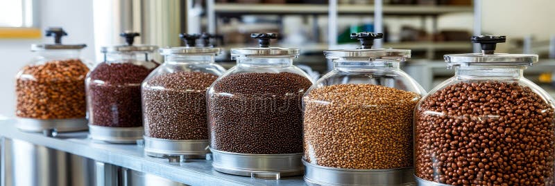 Rows of Glass Jars Filled with Raw Ingredients, Food Processing ...