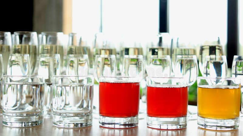 A Lot Of Alcohol Drinks On Buffet Table, Catering Stock Image - Image ...