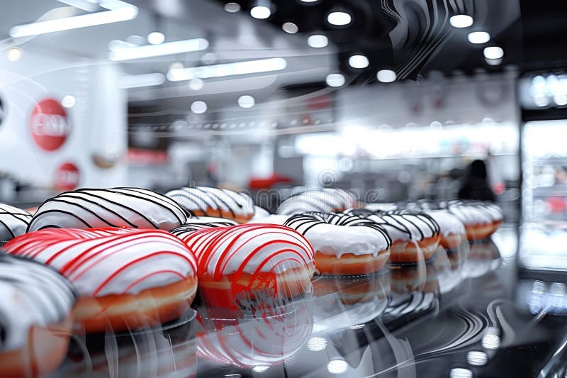 Rows of Glazed Donuts on Display Stand. Generative AI Stock ...