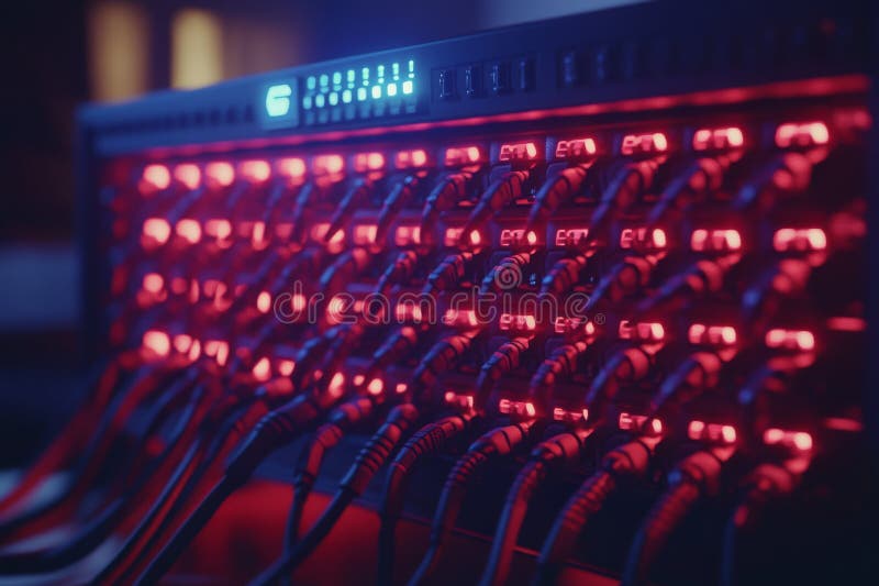 Rows of Glowing Red Indicator Lights on a Control Panel Representing ...