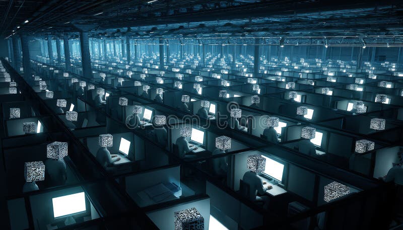 Bright Screens Illuminate a Tech Workspace of Dedicated People Stock ...