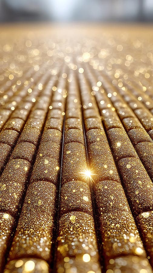 Rows of Gold-colored Cylinders, Covered in Glitter, Create a Shimmering ...