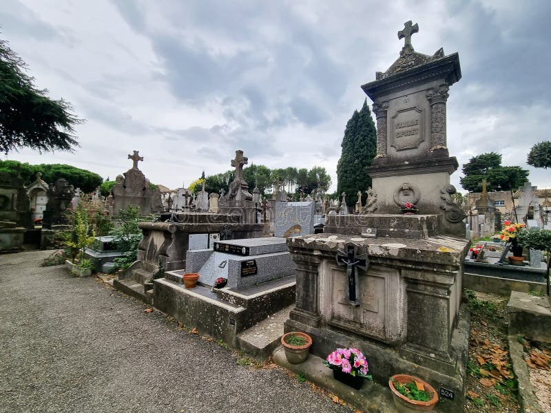 Rows of Graves in an Old Medieval Cemetery in Carcassonne Editorial ...