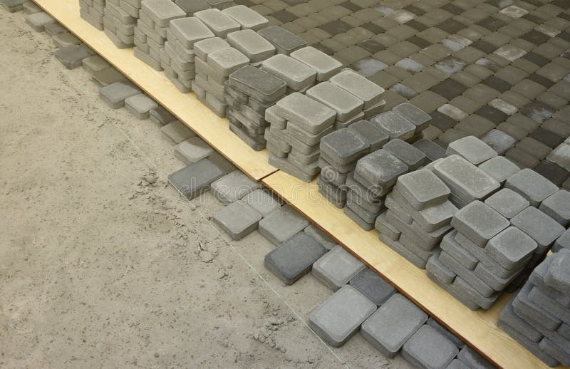 Rows of Gray and Dark Grey Walkway Slab Lying Outdoors. Material for ...