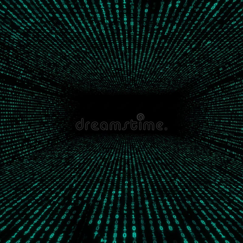 Rows Of Green Binary Code Cascade In A Perspective View Creating A
