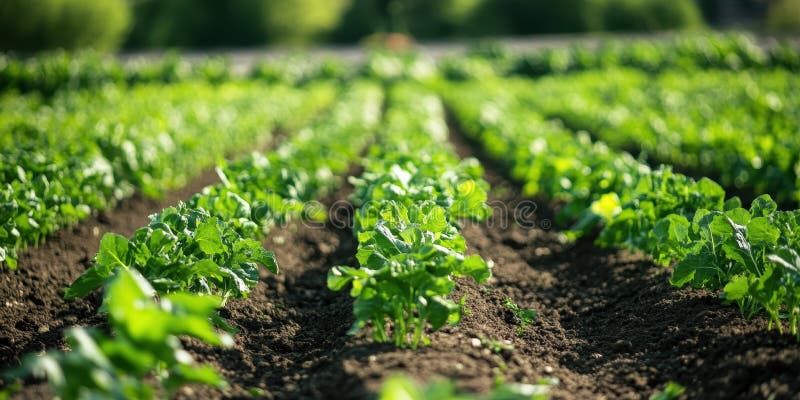 Rows of Green Crops Growing in Rich Soil Stock Illustration ...