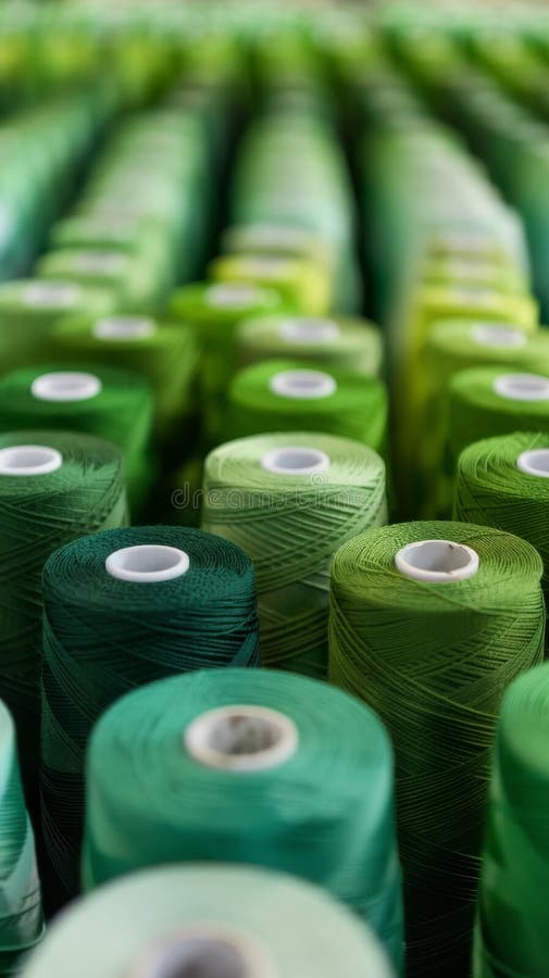 Rows of Green Sewing Thread Spools, Close-up View Stock Image - Image ...