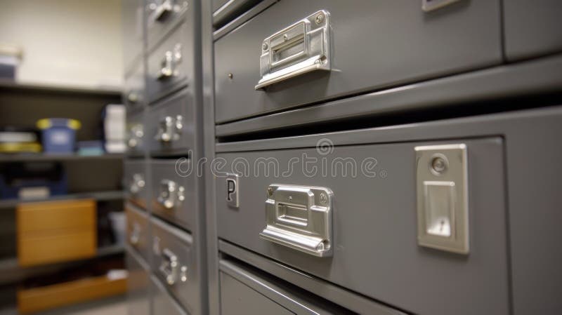 Rows of Grey Filing Cabinets Stretching into Distance Stock Photo ...